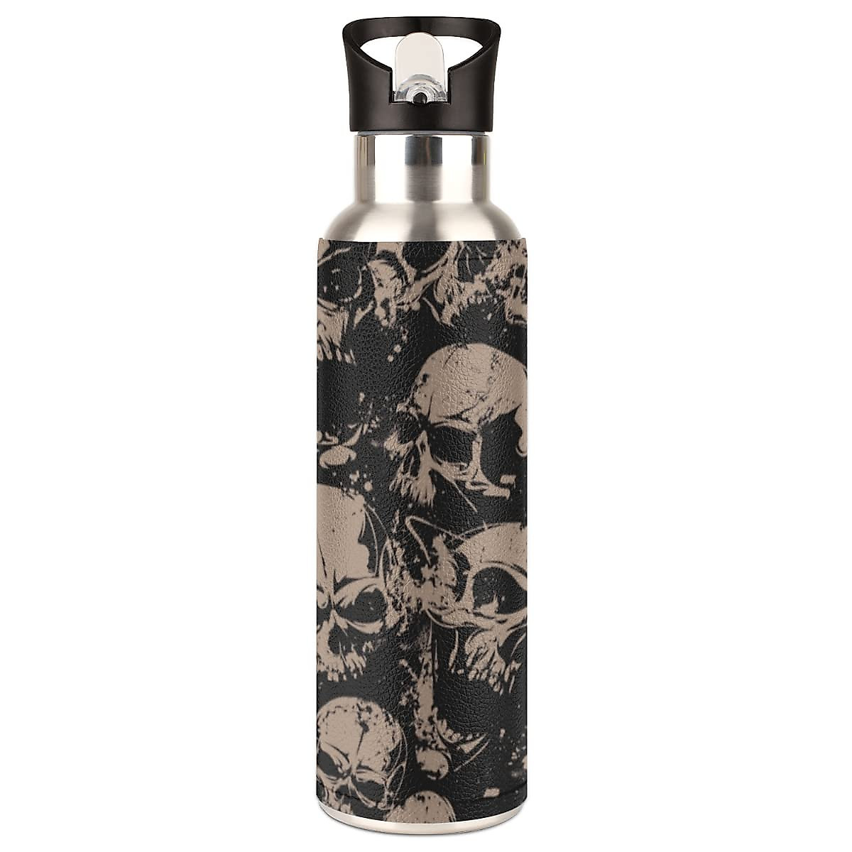 YoCosy Insulated Stainless Steel Water Bottle with Straw 20oz Retro Vintage Skull Skeleton Gothic Sports Water Bottles BPA Free Leakproof Metal Vacuum Flask Jug for Kids Gym Fitness