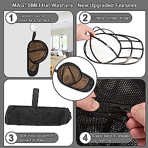 MAGTSMEI Hat Cleaner, Baseball Caps Hat Washer for Washing Machine, Foldable Washing Hat Cage Protector Holder for Flat & Curved Hats, Hat Rack/Organizer for Dishwasher, 2 Pack Black