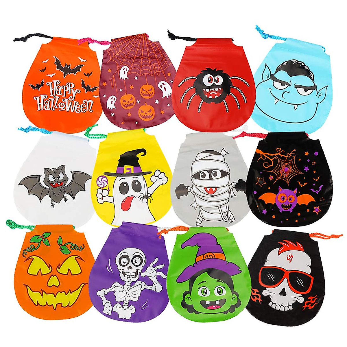 CCINEE 24pcs Halloween Drawstring Goody Bags 12 Styles Halloween Treats Bags for Kids's Trick or Treat Halloween Party Favor Supplies