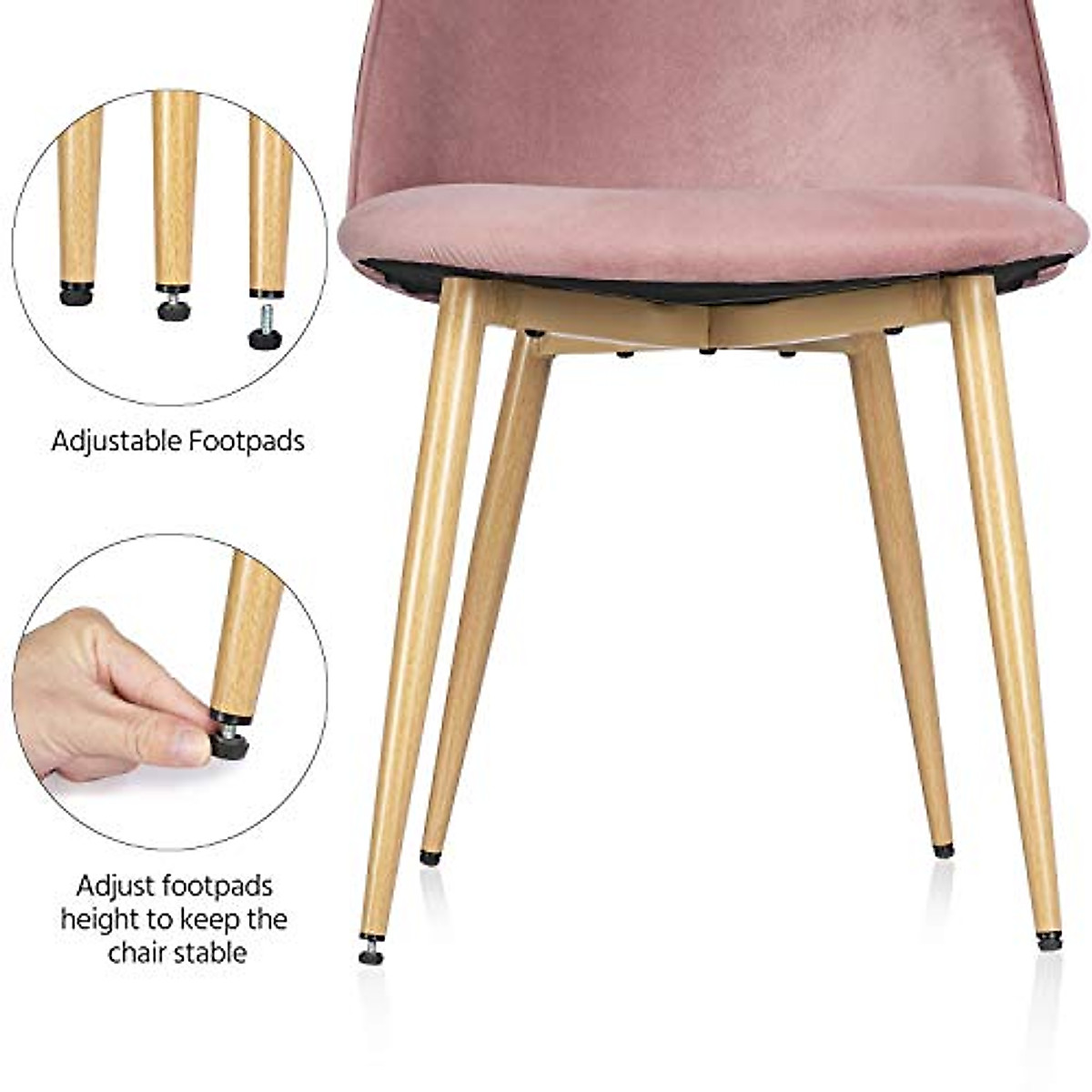 Yaheetech Velvet Dining Chairs Accent Kitchen Chair Living Room Chair for Vanity/Makeup/Leisure Upholstered Side Chairs with Soft Velvet Seat Backrest Metal Legs Set of 2, Pink
