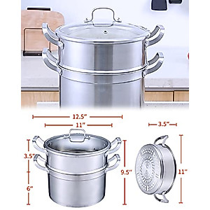 HZIB High capacity Multipurpose Stock Pot and Steamer Pot with PFOA-free,18/10 Stainless Steel Steamer,2-tier Cooking Pot with Lid for Soups,Seafood,Vegetables,Stews and Pasta
