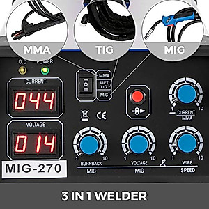 Mophorn MIG Welder 270 Amp MIG TIG Arc Welder 3 in 1 Welder Welding Machine 110V 220V TIG Welder Lift ARC Welder MMA Stick IGBT DC Inverter Welder Digital Display Combo Welding Machine
