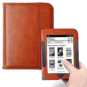 Kuesn Barnes & Noble Nook Simple Touch eBook Reader Case, Flip Leather Cover for 6 Inch Nook Model BNRV300 BNRV350 BNRV500 Heavy Duty Protection Case (Brown)