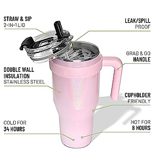 Zenbo 40 oz Glitter Tumbler with Handle–Stainless Steel Vacuum Insulated Mug Cup with Handle, Lid and Straw, Keeps Drinks Cold up to 34 Hours–Sweat-Proof Body, Dishwasher Safe