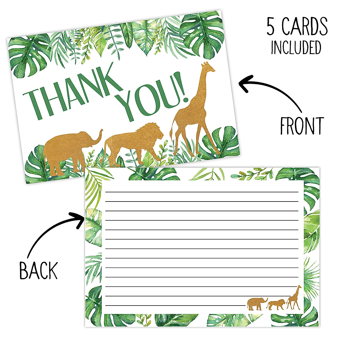 50 Jungle Baby Shower Thank You Cards, Boy Baby, Mama Baby Shower Favor and Games, 50 Thank You Cards and Envelopes