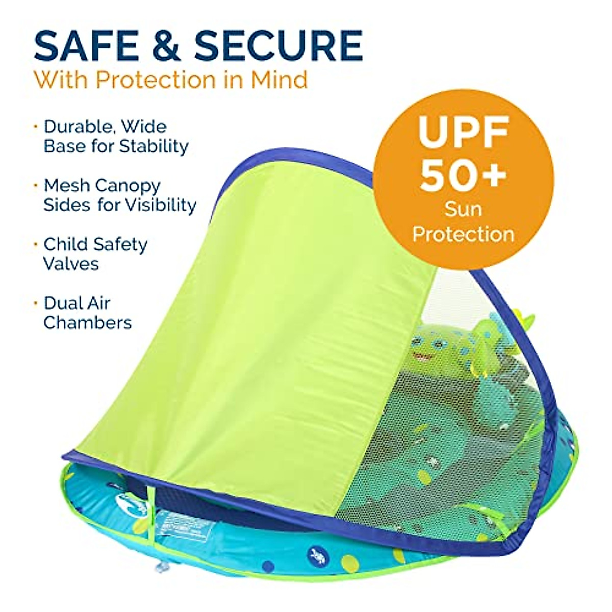 SwimWays Baby Spring Float Activity Center with Adjustable Canopy and UPF Sun Protection, Green Octopus