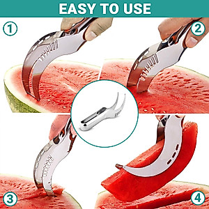 Watermelon Slicer Cutter. Stainless Steel, Sharp Blade, Ergonomic Design, Comfortable Grip, Compact Size, Save time, No Messy Cutting, Reduce Food Waste. Cantaloupe, Honeydew, even Pineapple.