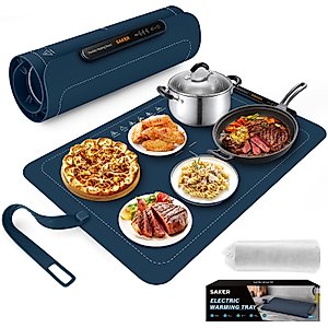 Saker Food Warming Mat, Electric Warming Tary, Silicone Warming Mat for Food with 3 Temperature Settings & Child Lock, Full-Surface Heating, Portable Foldable Warming Tray for Party, Buffet, Daily Use