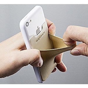 Sinjimoru Basic Cell Phone Wallet Stick on, Card Holder for Back of Phone Working as Adhesive Stretchy iPhone Wallet. Sinji Pouch Basic 2 Orange