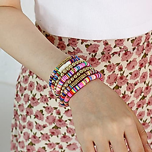 CONRAN KREMIX Colorful Surfer Heishi Clay Bead Stretch Bracelet For Women Stackable Colorful Beaded Bohemian Fashion Jewelry