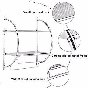 Tangkula Wall Mount 2 Tier Bathroom Shelf with Bars, 18" W X 10" D X 22" H, Chrome Bathroom Shelf, Home Toilet Double Layer Shelf, Rustproof Chrome Shelf, Bathroom Shelf