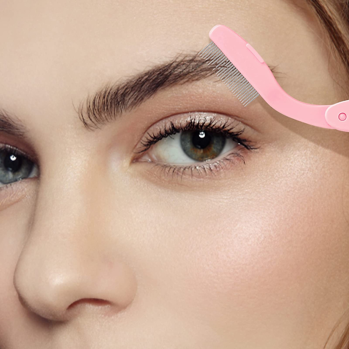 G2PLUS 4PCS Folding Eyelash Comb, Eyebrow Comb Metal Teeth, Eyelash Separator Comb, Eyelash Brush and Comb, Professional Tool for Define Lash & Brow (Pink+Black)