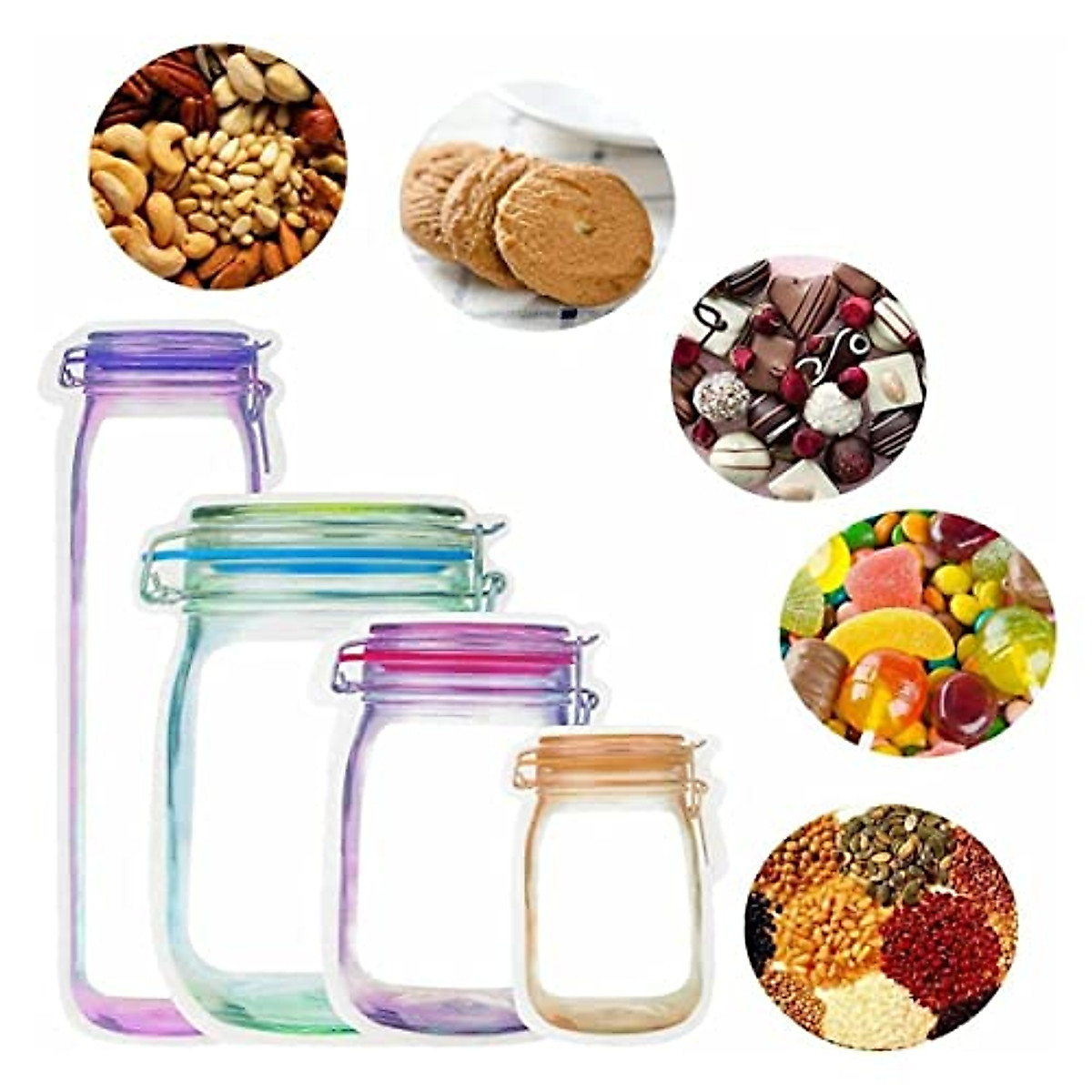 20 Pcs Reusable Mason Jar Ziplock Bags,Mason Jar Bottle Bags,Fresh Leak-Proof Snack Food Storage,Silicone Ziplock Bags for Kitchen,Camping,Travel,Office (20)