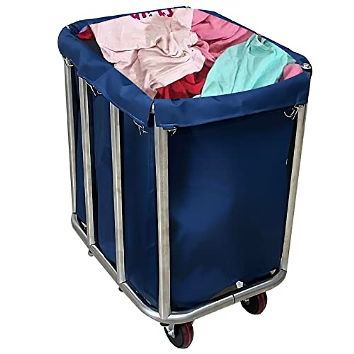 XIJIXILI Commercial Laundry Cart with Wheels Metal Laundry Basket Industrial Rolling Laundry Hamper Removable Liner Bag 160 LB Weight Capacity
