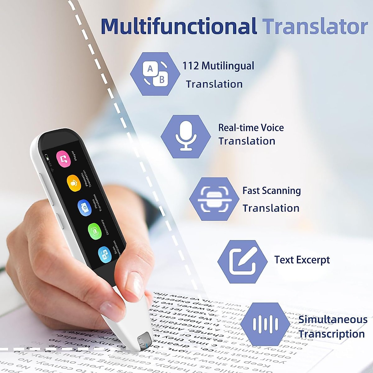 DOSMONO Document Scanners，OCR Text Reading Pen with 112 Languages Translator Device，Portable Real-time Translation Pen Scanner，Learning&Travel&Business Communicati，Text to Speech Device for Dyslexia