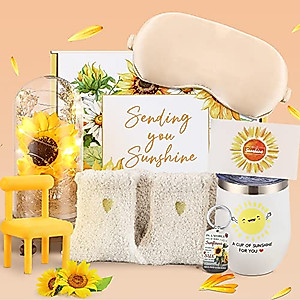 Birthday Gifts for Women, Get Well Soon Self Care Gifts Basket, Care Package for women,Sunshine Gifts for Friends Female, Unique Sunflower Gifts Box, Thinking of You Gift for Her Best Friend Sister