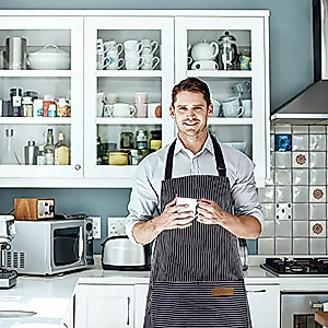 2 Pack Apron, Cotton Cooking Kitchen Aprons, Adjustable Bib Apron with 2 Pockets for Men Women Chef Aprons,(Black/Brown Stripes)