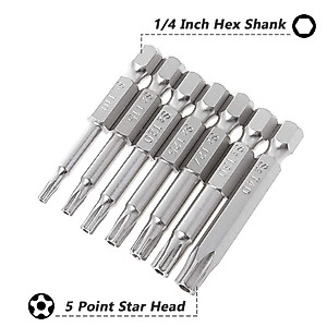Mesee 5 Point Security Star Torx Screwdriver Bits Set 14Pcs Security Star Torx Screwdriver Bits 5-Pointed Screwdriver Bit for Electric Hand Screw Driver Drill Bits, 50mm Length