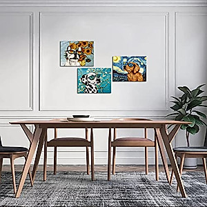 Visual Art Decor Creative Dog Picture for Wall Decor Van Gogh Starry Night Sunflower Sunflower Painting Prints in Dog's Sunglasses Bulldog Dalmatian Golden Retriever Poster for Living Room Pet Club Bedroom Deocration