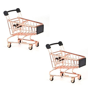 2 Pcs Mini Metal Shopping Cart, Mini Shopping Grocery Cart Supermarket Handcart Trolley Handcart Toy Shopping Carts