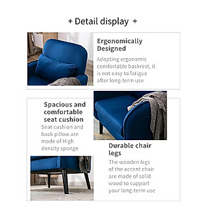 Finca ancha Butacas para Sala Modernas Accent Chair Upholstered Button Tufted Armchair Velvet Reading Chair with Wood Legs Guest Chair Sillones para Sala for Living Room Bedroom (Navy Blue)