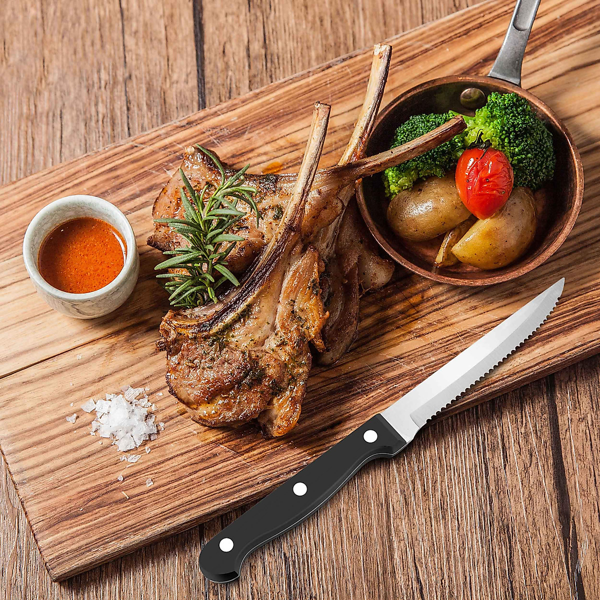 Homikit 77-Piece Silverware Set with Steak Knives and Serving Utensils, Stainless Steel Flatware Cutlery Set for 12, Modern Eating Utensil Tableware Sets with Pearled Edge, Include Knife Spoon Fork