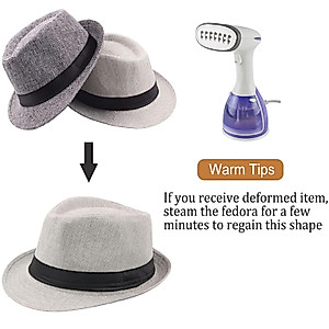 Ultrafun 5 Pack Short Brim Fedora Classic Summer Beach Sun Hat Panama Straw Cap for Men Women (5Pack-Black+White+Khaki+Blue+Wine Red)