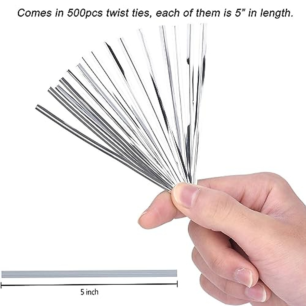Easytle 500 Pcs Metallic Twist Ties 5" Sliver Twist Ties for Bags Foil Twist Ties Bread Ties Plastic Cable Ties Candy Ties Twist Tie Bag Ties for Bread Bags Gift Bags Wrapping Cello Bags Treat Bags