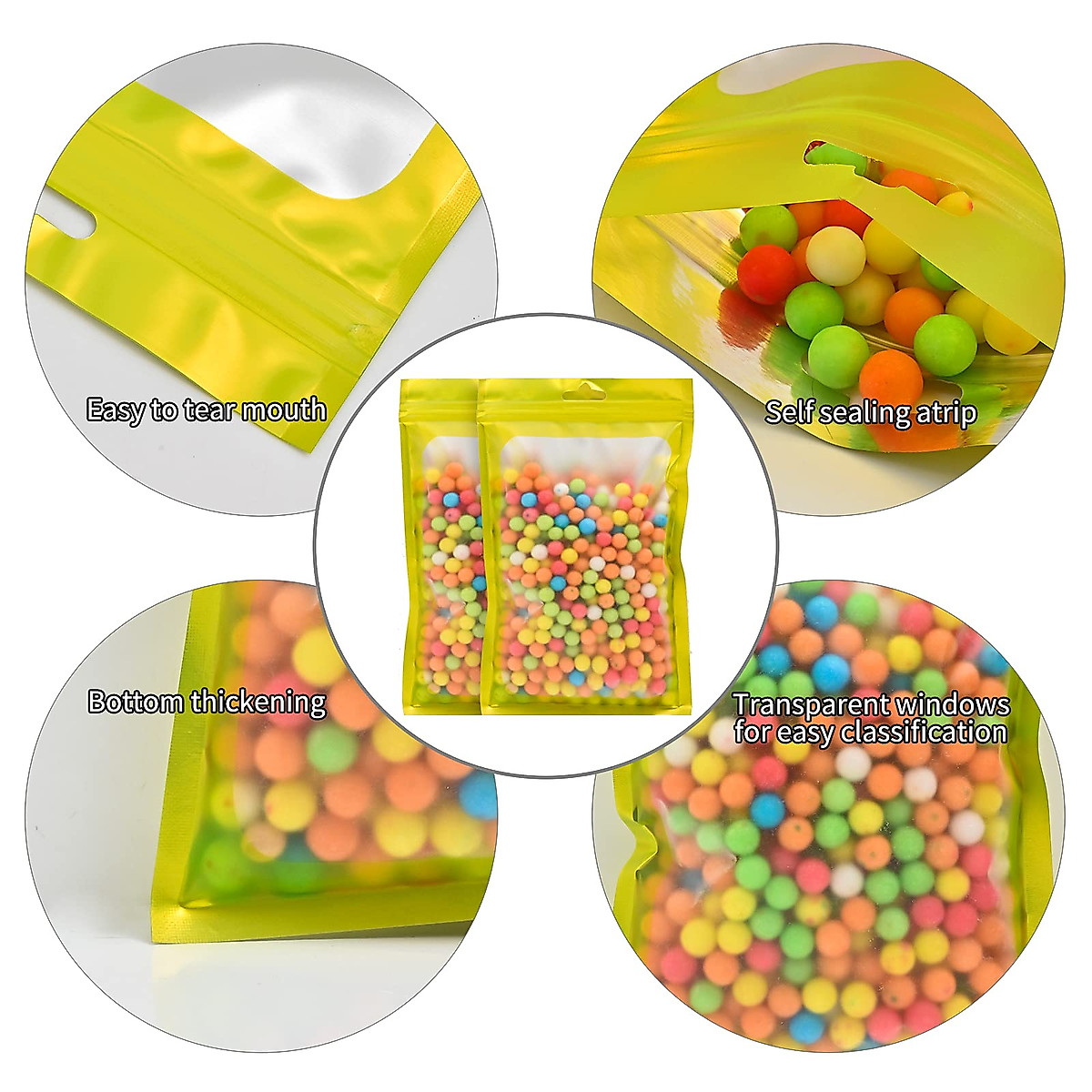 100 Pack Smell Proof Bags, Odorless Mylar Bags with clear Window Foil Pouch for Food Self Sealing Storage Supplies (Green, 3x4.7 inch)