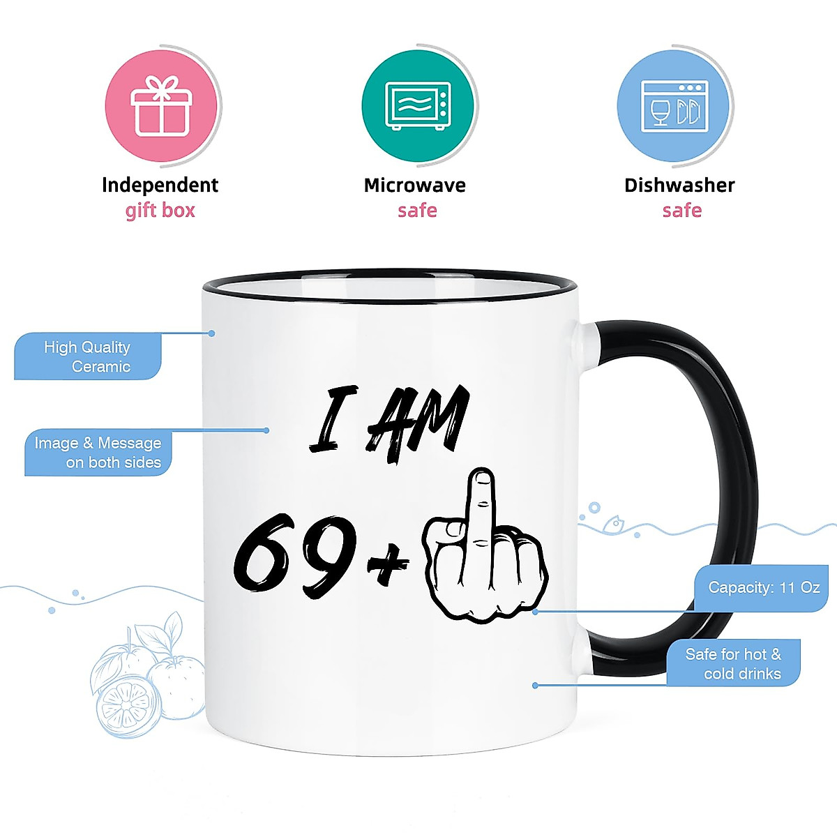 YHRJWN 70th Birthday Gifts for Women Men, I Am 69 Plus Middle Finger Coffee Mug, 70th Birthday Gifts Ideas for Friends, Grandma, Grandpa, Best 70 Year Old Gifts for Her Him, Novelty Cup, 11 Oz