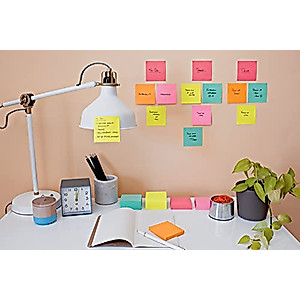 Post-it Super Sticky Notes, 3x3 in, 4 Pads, 2x the Sticking Power, Supernova Neons, Neon Colors, Recyclable(3321-SSAN-B)