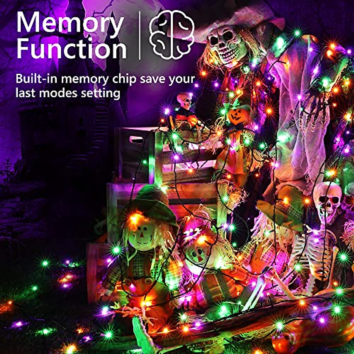 Brizled Mini Halloween Lights, 78.74ft 240 LED String Lights Connectable, 8 Modes Outdoor Halloween Lights, Halloween Tree Lights with Timer for Halloween Carnival Party Decor, Purple & Green & Orange