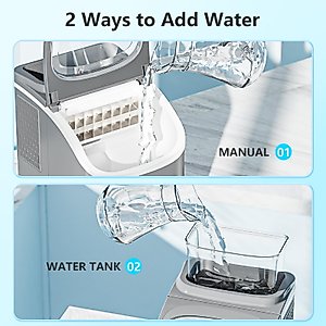Antarctic Star Countertop Ice Maker Machine,45Lbs Square Ice Cubes in 24 Hrs,16 Ice Cubes Ready in 8 Mins with Self-claning,24H Timer Setting, Ice Scoop and Basket for Home Kitchen Office Bar, Grey