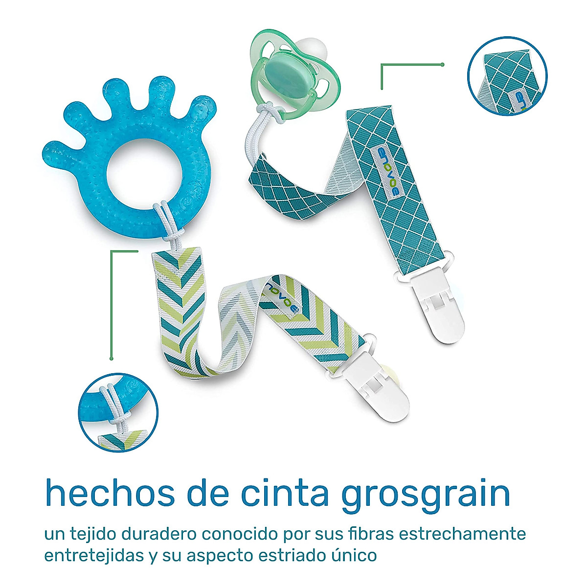 Pacifier Clip by Enovoe - 6 Pack of Pacifier Clips - Stylish Teething Ring Pacifier Holder Clip for Baby Boys and Girls - Multicolor - binkie Clip Baby Pacifier