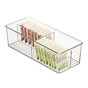 mDesign Plastic Extra Wide Storage Organizer Bin Box for Kitchen, Pantry, Cabinet, Countertop - Tea Bag, Sugar Packet, Coffee Snack, Condiment Holder, 8 Sections - Ligne Collection - Clear