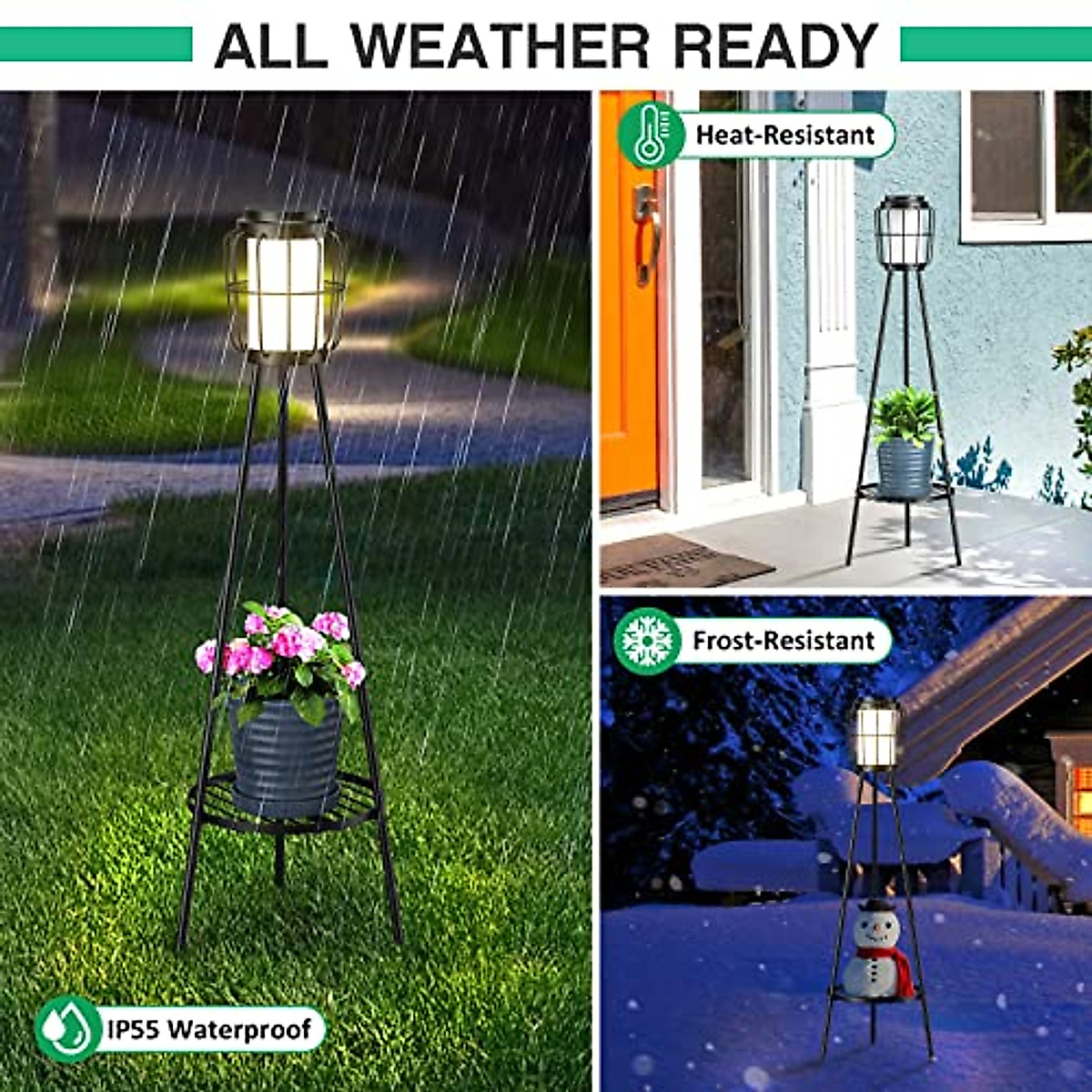 2 Pack Solar Lights Outdoor with Plant Stands, Solar Floor Lamp, Solar Powered Street Lights Metal Tripod Deck Lights for Garden Yard Pathway Driveway Porch