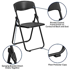 Flash Furniture 6 Pack HERCULES Series 500 lb. Capacity Heavy Duty Black Plastic Folding Chair with Built-in Ganging Brackets