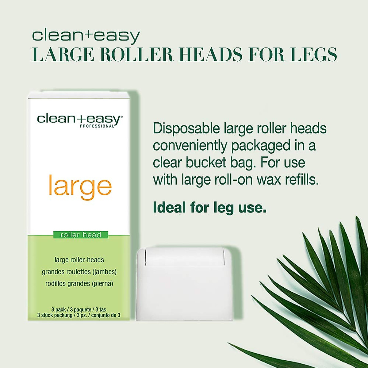 Clean + Easy Large Roller Heads for Roll-On Wax Refill, Disposable and Easy to Attach, for Easy Wax Application on Legs and Body, At-home, Self and DIY Waxing, Travel-size, 3 Roller Heads - 1 Pack