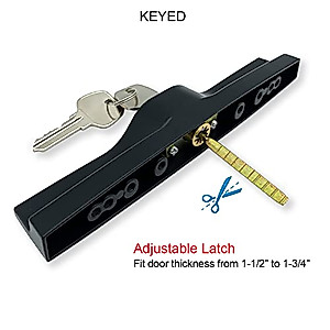 Patio Sliding Door Handle Set with Mortise Lock, Key Cylinder and Face Plate, Full Replacement Handle Lock Set Fits Door Thickness from 1-1/2" to 1-3/4", 3-15/16" Screw Hole Spacing, Black