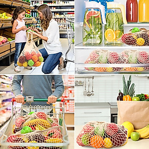 Woanger 24 Pcs Reusable Cotton Mesh Produce Shopping Bags Washable Grocery Bag Net Portable Fruit and Vegetable Bag Cotton String Bags Long Handle Net Tote Organizer (Short Handle)