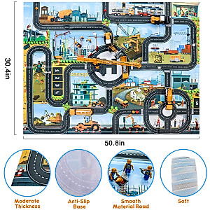 Meland Construction Vehicle Truck Toy Set - 64PCS Kids Engineering Truck Playset with Mat, Crane, Cement, Fuel Truck,Wheel Loader with 3 Interchangeable Parts,Birthday for Boys Toddlers