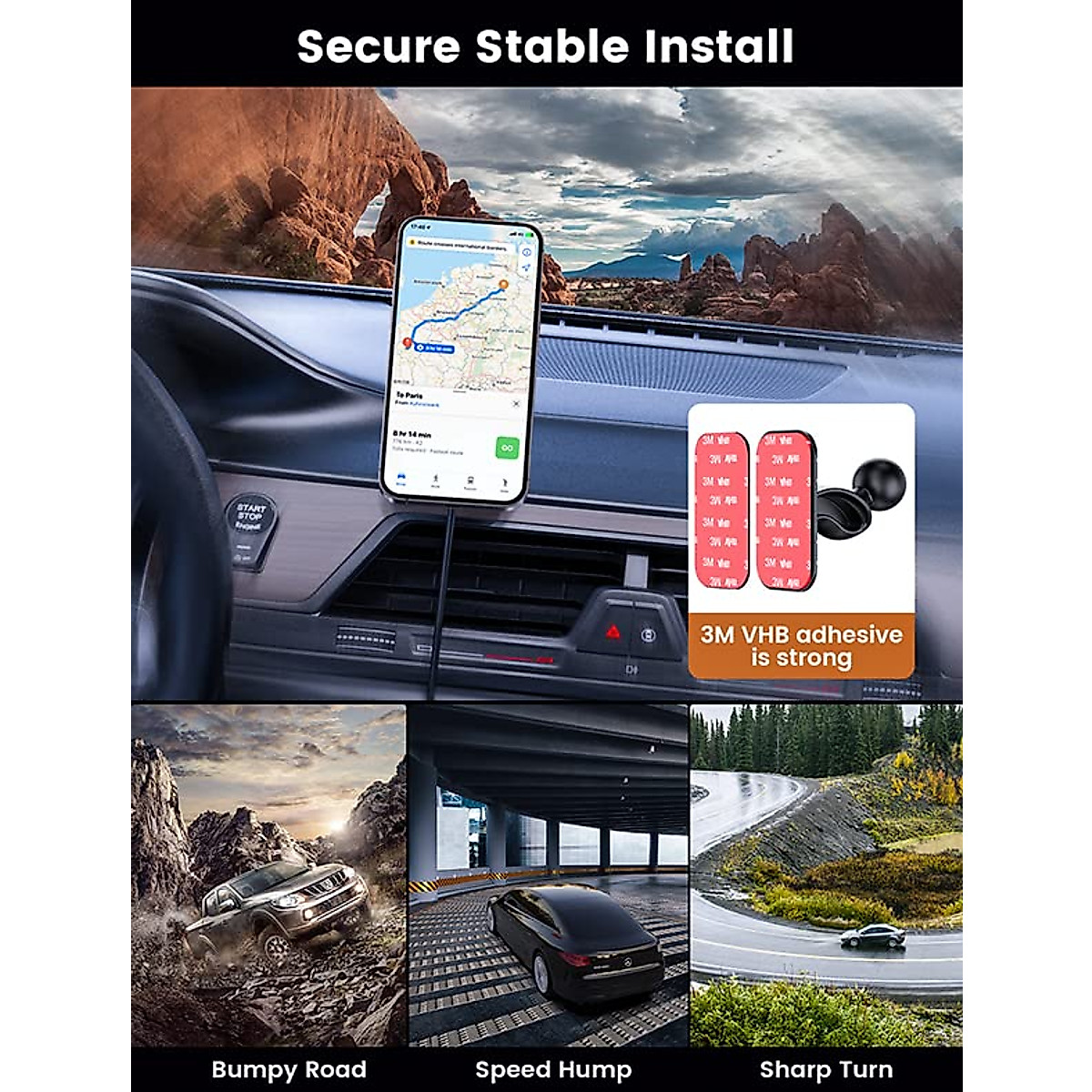 MOKPR for Magsafe Car Mount Charger-15W Wireless Car Charger-Magnetic Car Phone Holder for Dash Air Vent-LED RGB HandsFree Car Mount Fast Car Charger for iPhone 15/14/13/12 Series