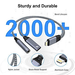 Opluz 2-in-1 Lightning to 3.5mm Headphone and Charger Adapter for iPhone, iPad, and Other Apple Devices