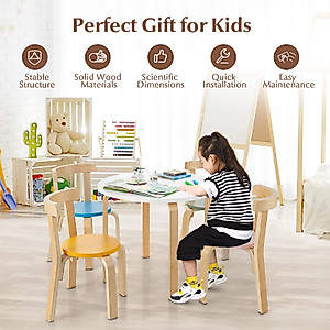 Costzon Kids Table and Chair Set, 5-Piece Wooden Activity Table w/ 4 Chairs, Toy Bricks, Classroom Playroom Daycare Furniture for Playing, Drawing, Reading, Bentwood Toddler Table & Chairs (Assorted)