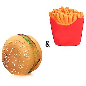Xelue FF 2 Pcs Cute Safe Latex Extremely Squeaky Chew Molar Dog Toy with High Bounce for Dental Teeth Cleaning Training & Playing (Hamburger&Chips)