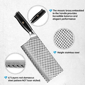 Japan Knife, Japanese Damascus Meat Cleaver Knife 7 Inch VG10 67-Layers Super Steel Sharp Knife, Non-Slip Ergonomic Pakkawood Handle with Gift Box