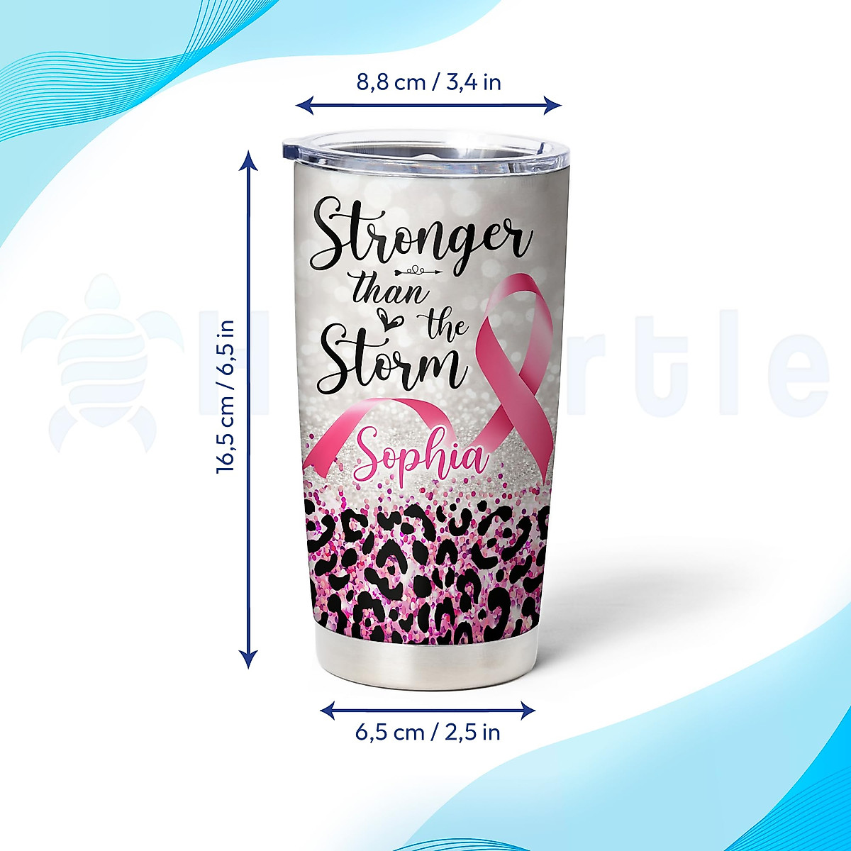 Hyturtle Personalized Printed Breast Cancer Awareness Tumbler Gifts for Women - Birthday Christmas Gifts For Breast Cancer Survivors Warriors - Custom Name 20oz Stainless Steel Travel Tumbler