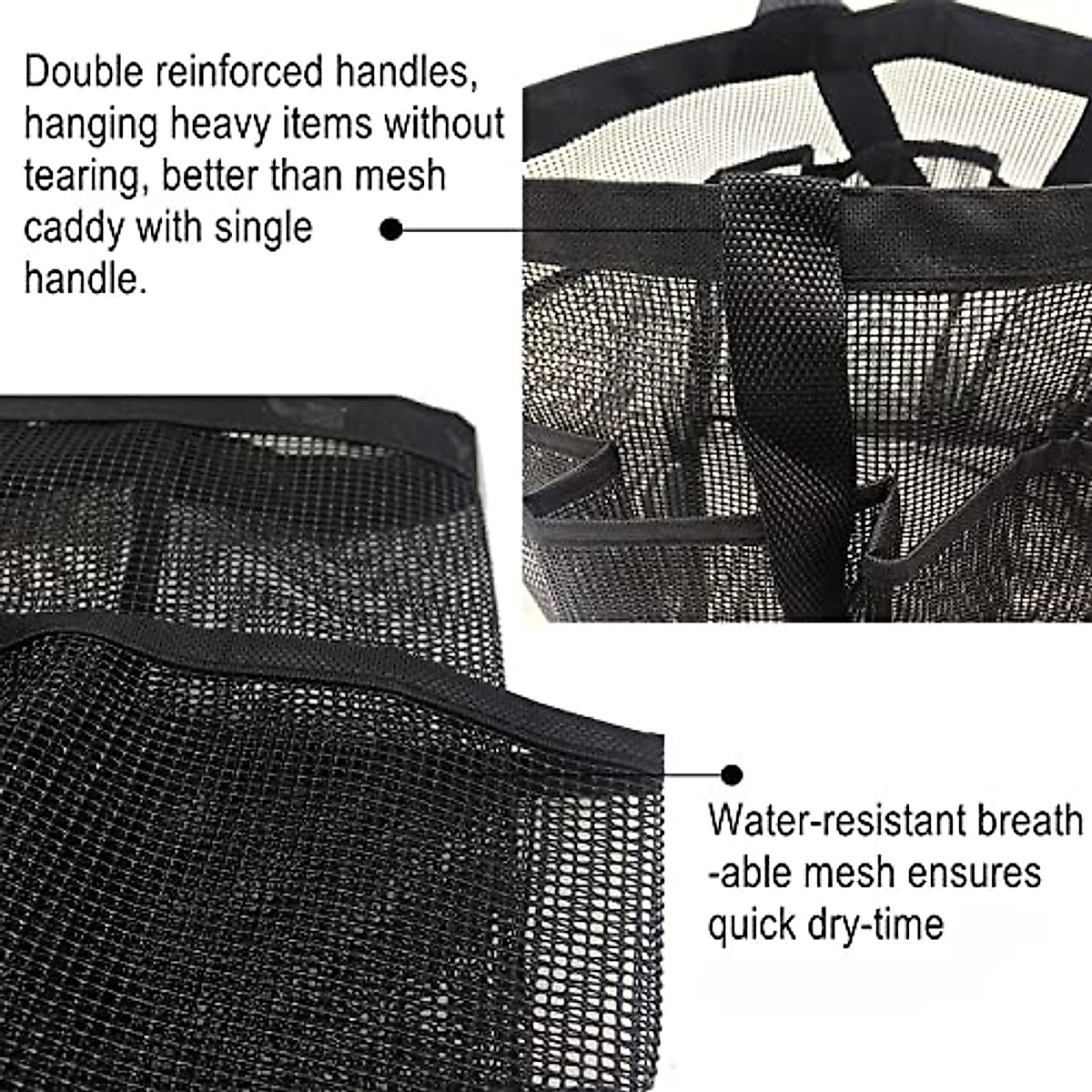 iPEGTOP Portable Mesh Shower Caddy, Quick Dry Shower Tote Hanging Bath & Toiletry Organizer Bag with 9 Storage Pockets, Double Handles for College Dorm, Travel, Gym & Camping, Black