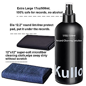 Audio Record Cleaning Solution 17oz/500ml,Vinyl Record Cleaner Fluid with Cleaning Spray & Label Protector & Microfiber Cloth & Protector Pad,Vinyl Cleaner kit for CD DVD Disc Album