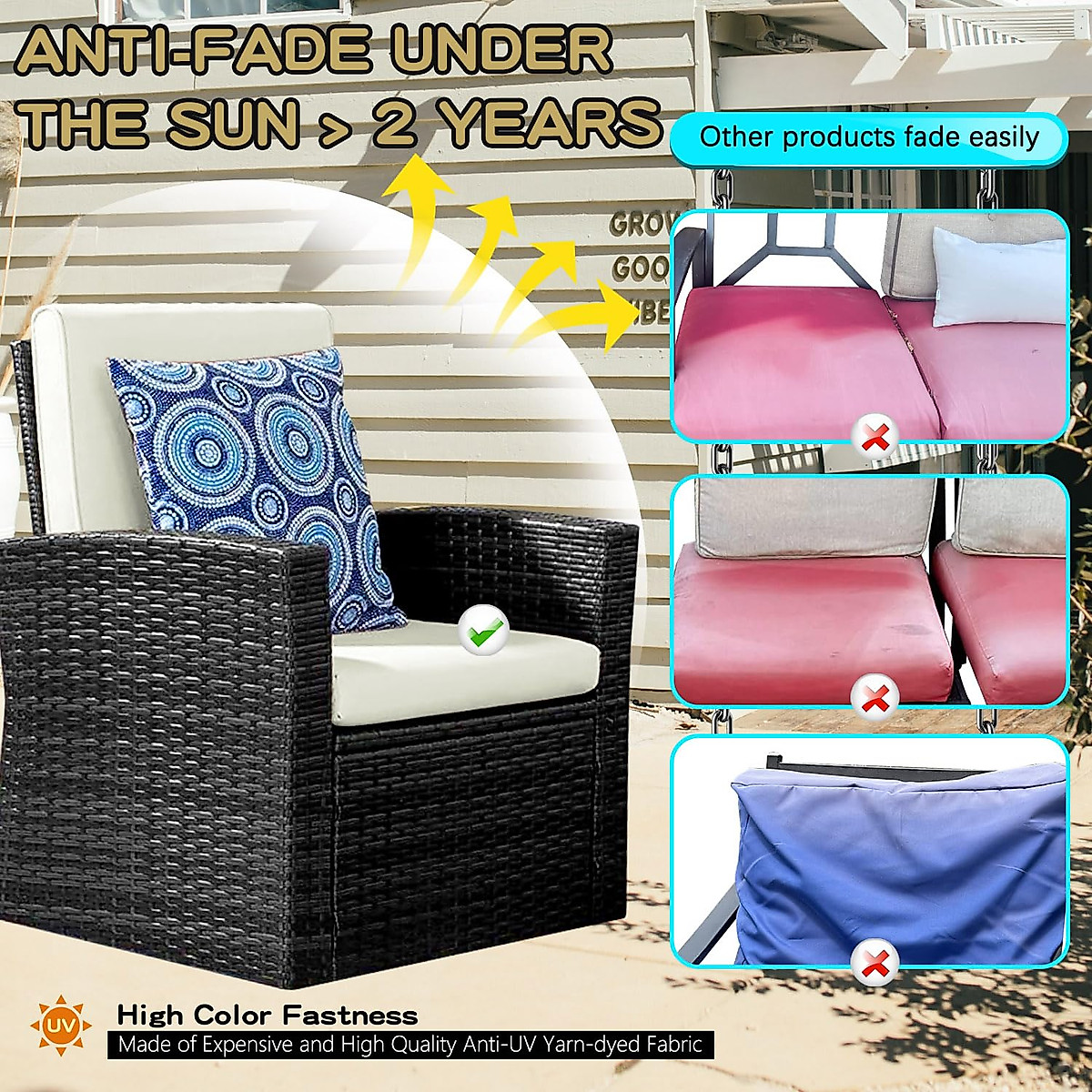 ClawsCover 6Pack Outdoor Seat and Back Cushions Replacement Covers Fit for 3 Pieces 3-Seater Wicker Rattan Patio Furniture Conversation Set Sectional Couch Chair,Cream-Include Cover Only